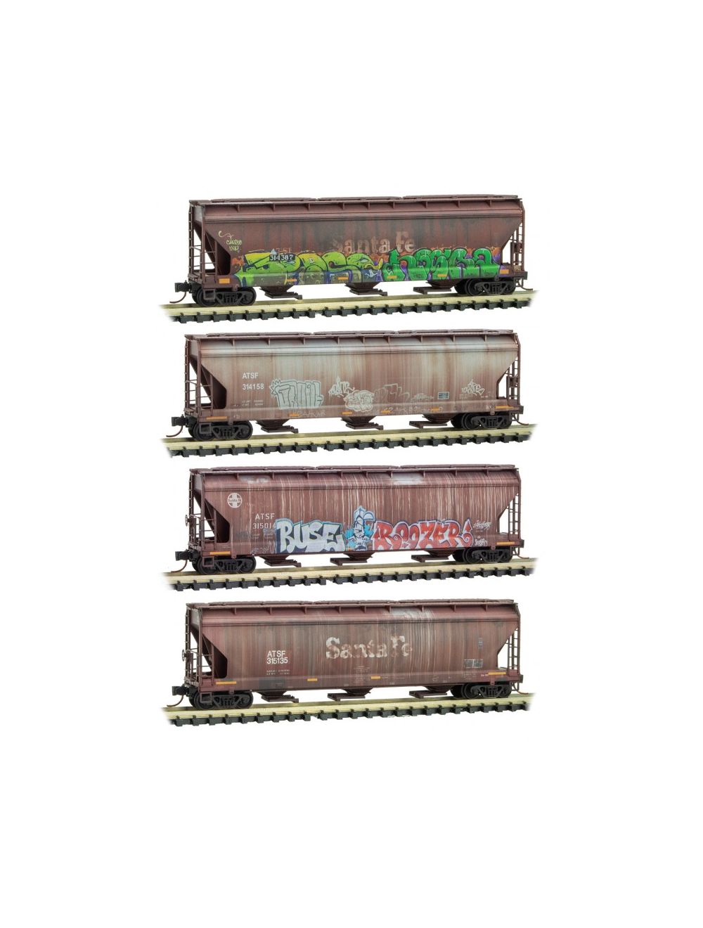 micro trains 99305550 atsf hopper graffiti 4pk