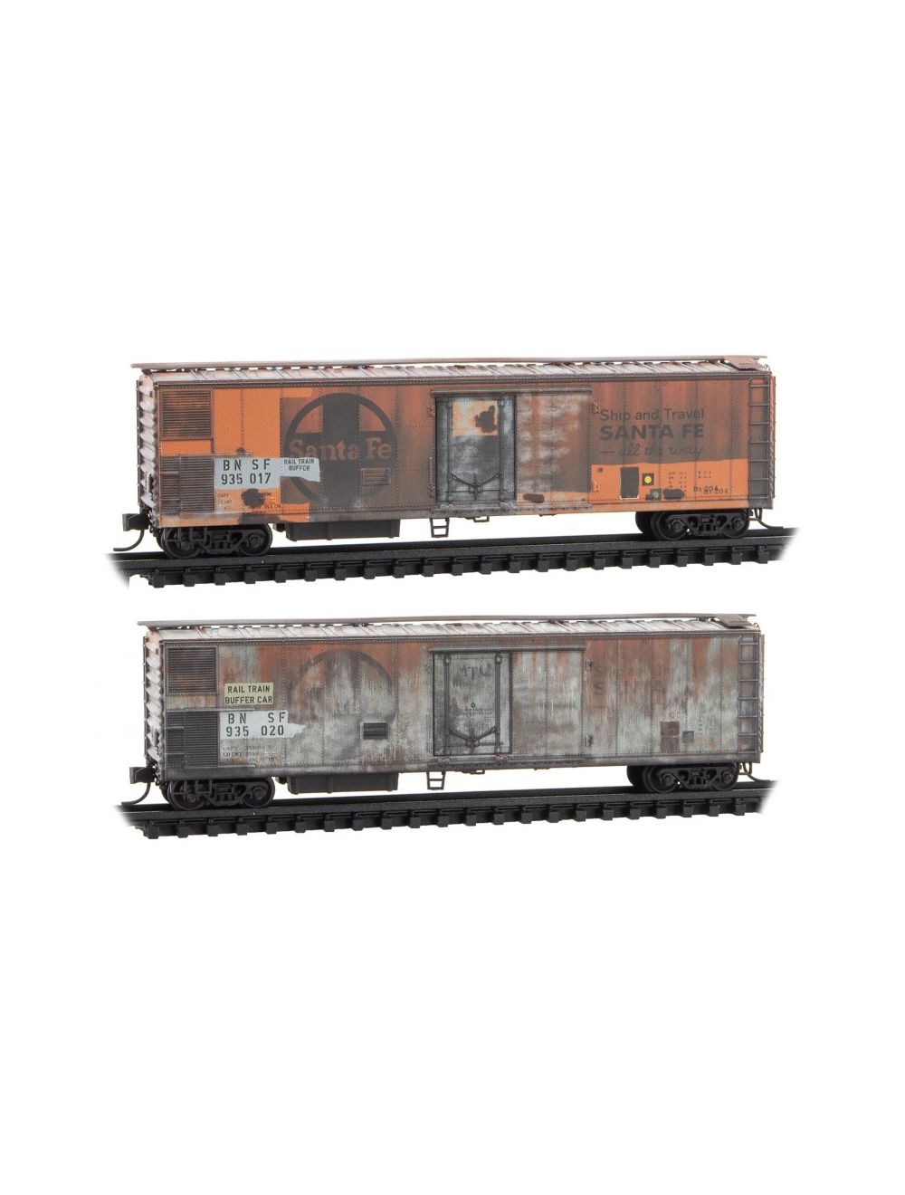Micro Trains 99305800 BNSF 'Buffer Car' wthrd 2pk