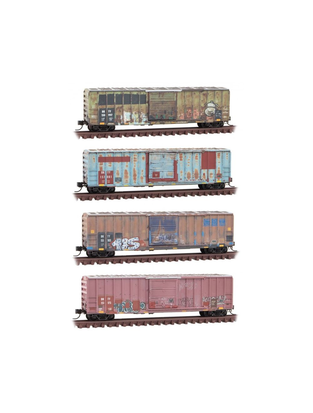 Micro Trains 99305950 BKTY boxcar 4pk weathered