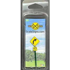 Scale Signs 3001crv45 right turn w/45mph HO